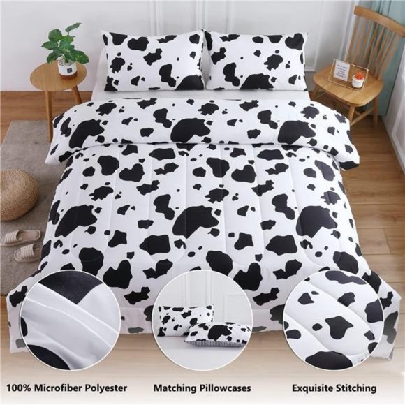 Bedding | Cow Print Bedding Comforter Set Queen Size Black And White ...